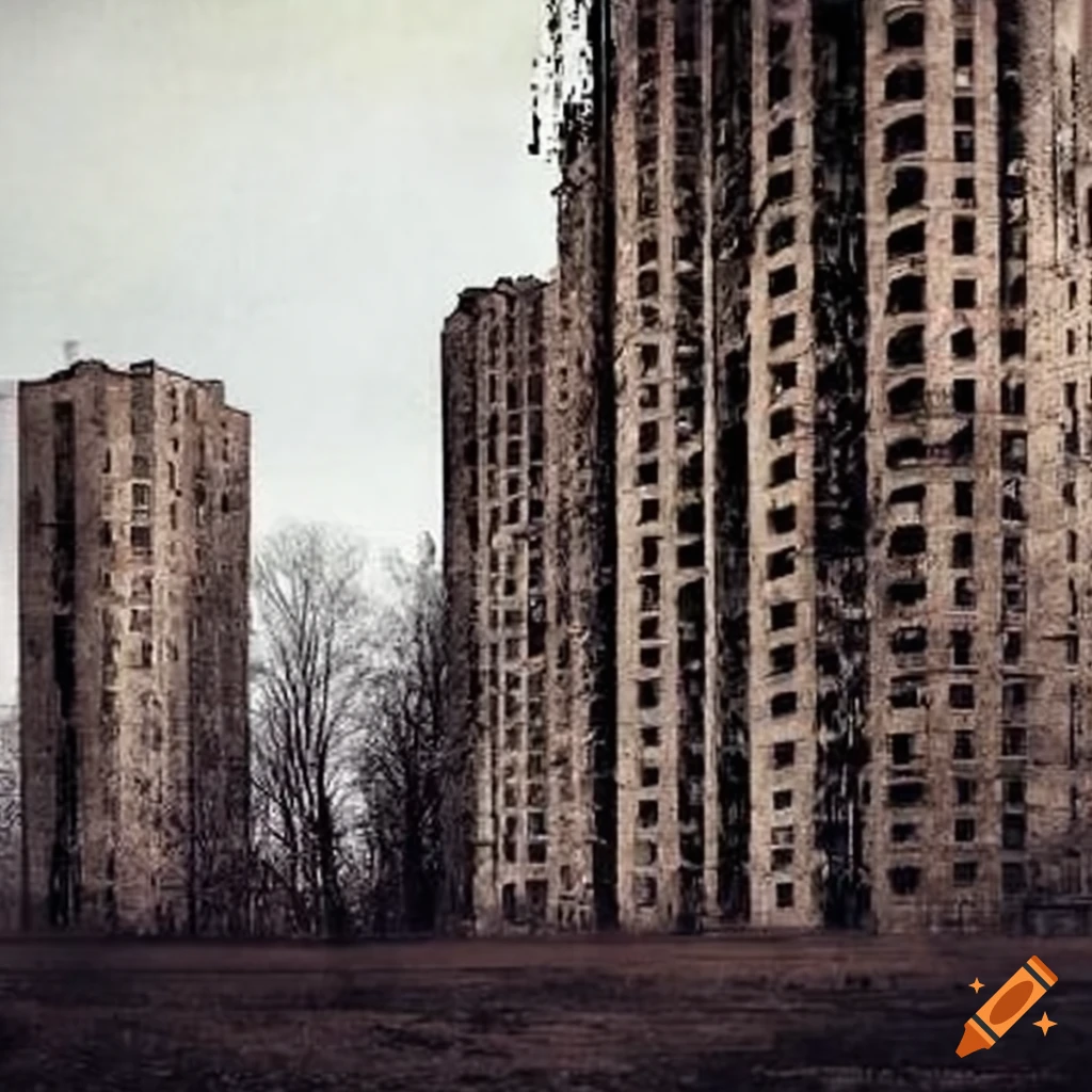 Brutalist architecture of high-rise buildings on Craiyon