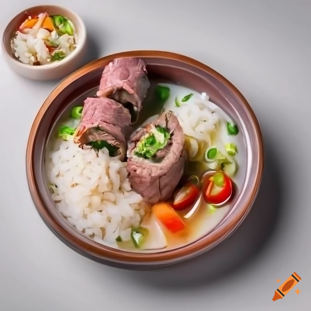 Delicious beef roll with scallion on white background on Craiyon