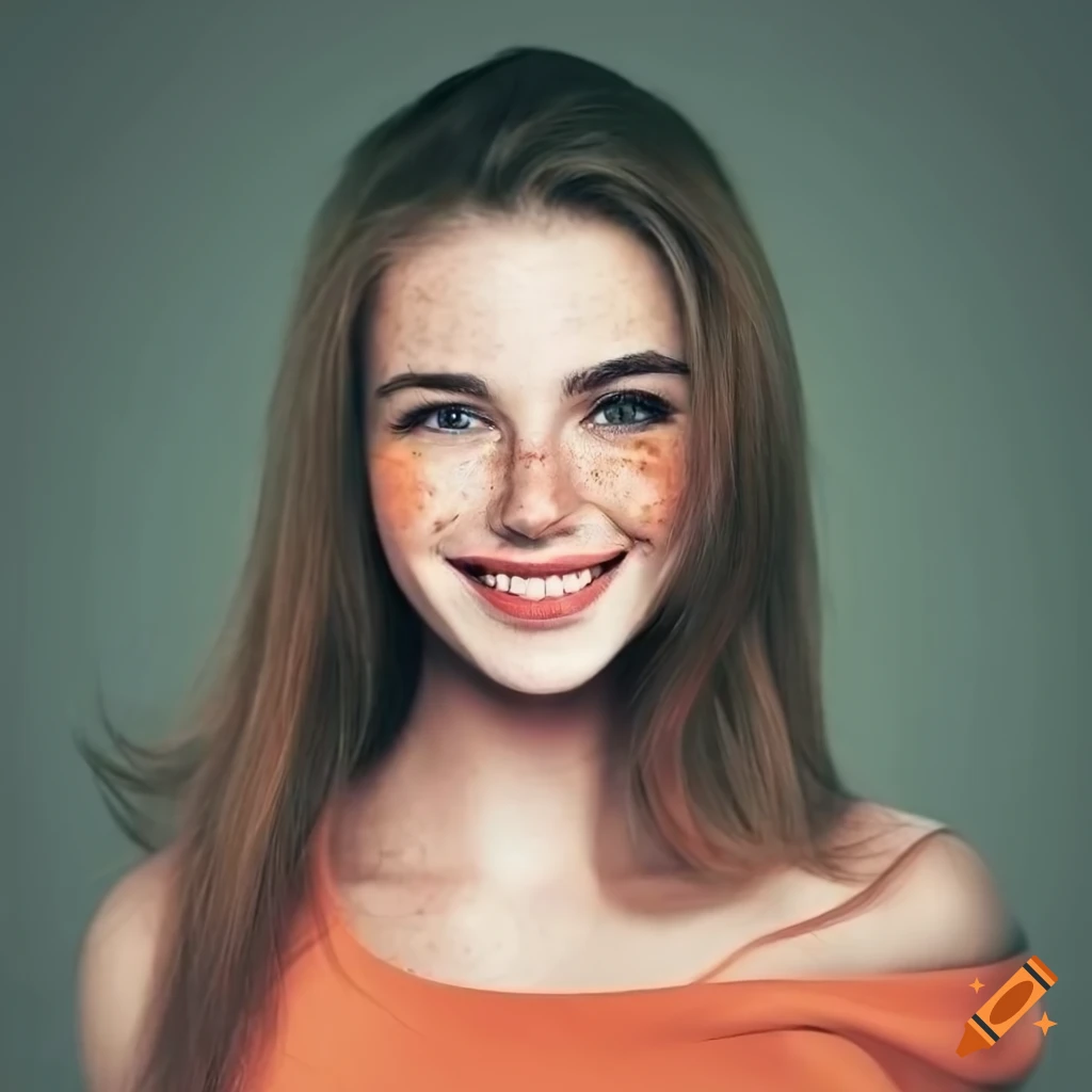 Portrait Of A Beautiful Young Woman With Freckles