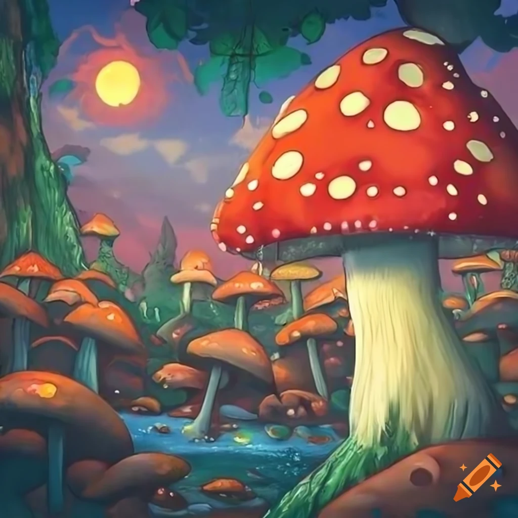 Surrealistic mushroom landscape on Craiyon