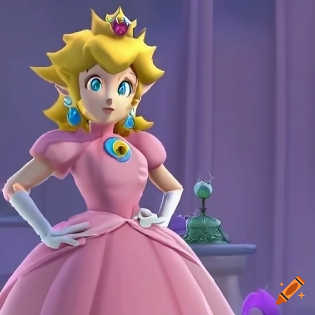 Link dressed in princess Peach's pink ballgown on Craiyon
