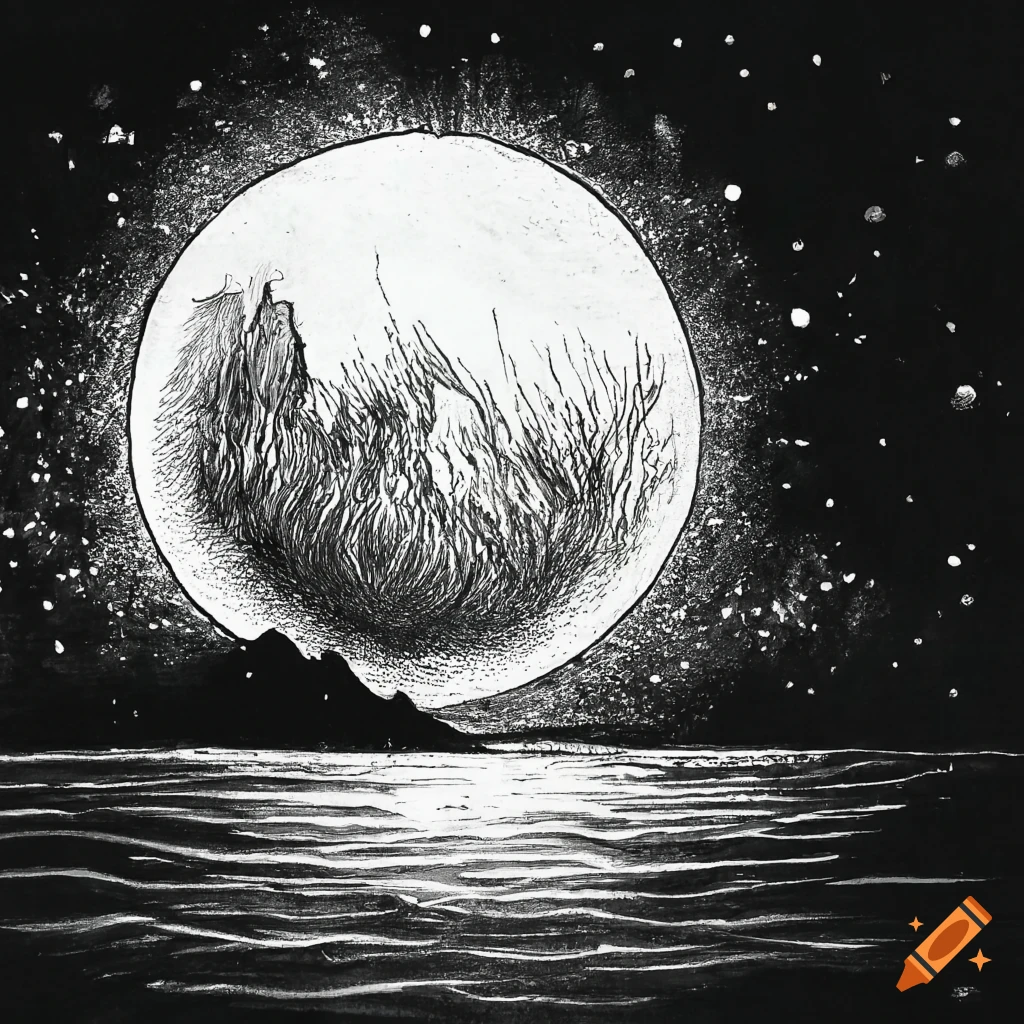 Ink drawing of a desolate island in stormy waters on Craiyon