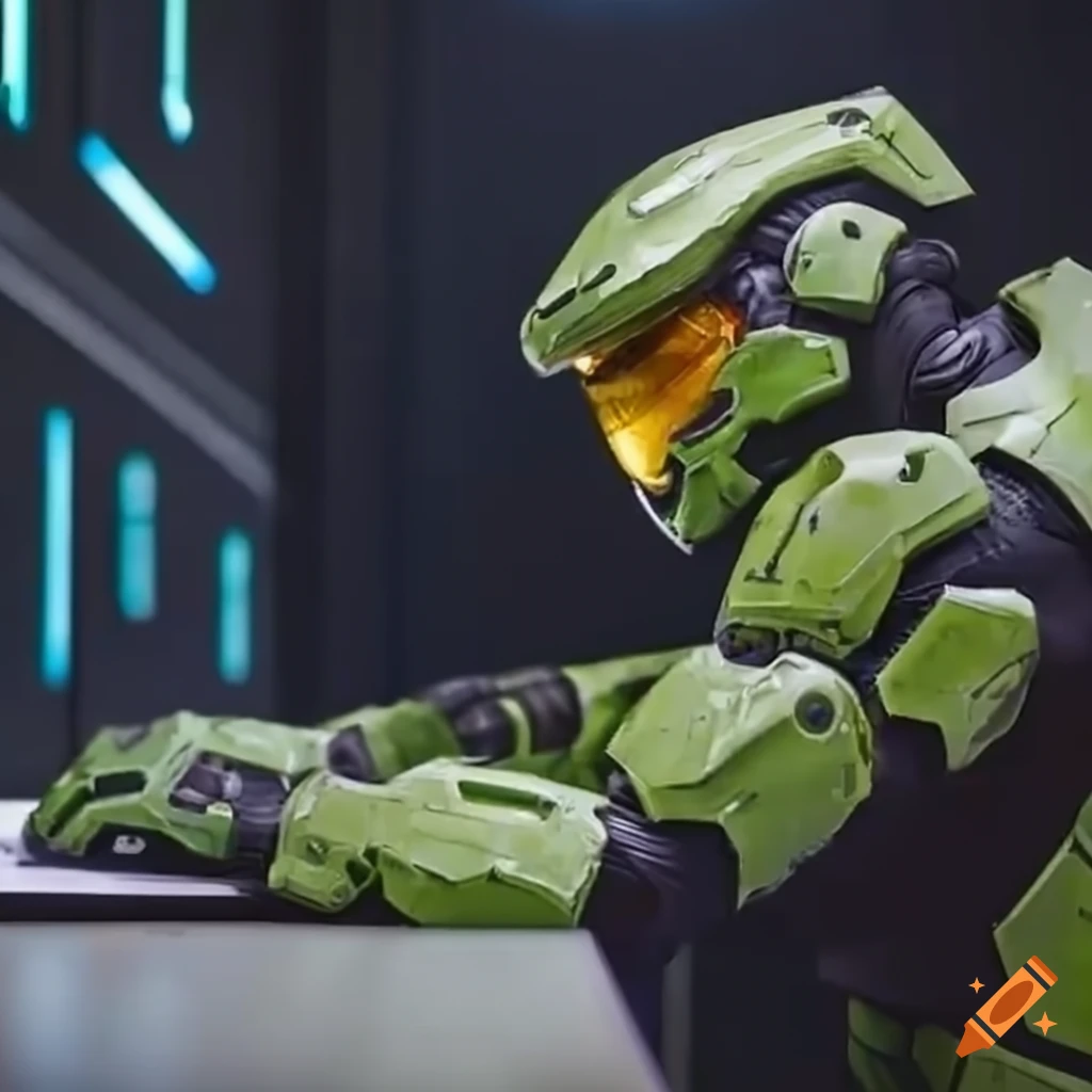 Elderly man in halo master chief costume running with a shopping cart ...