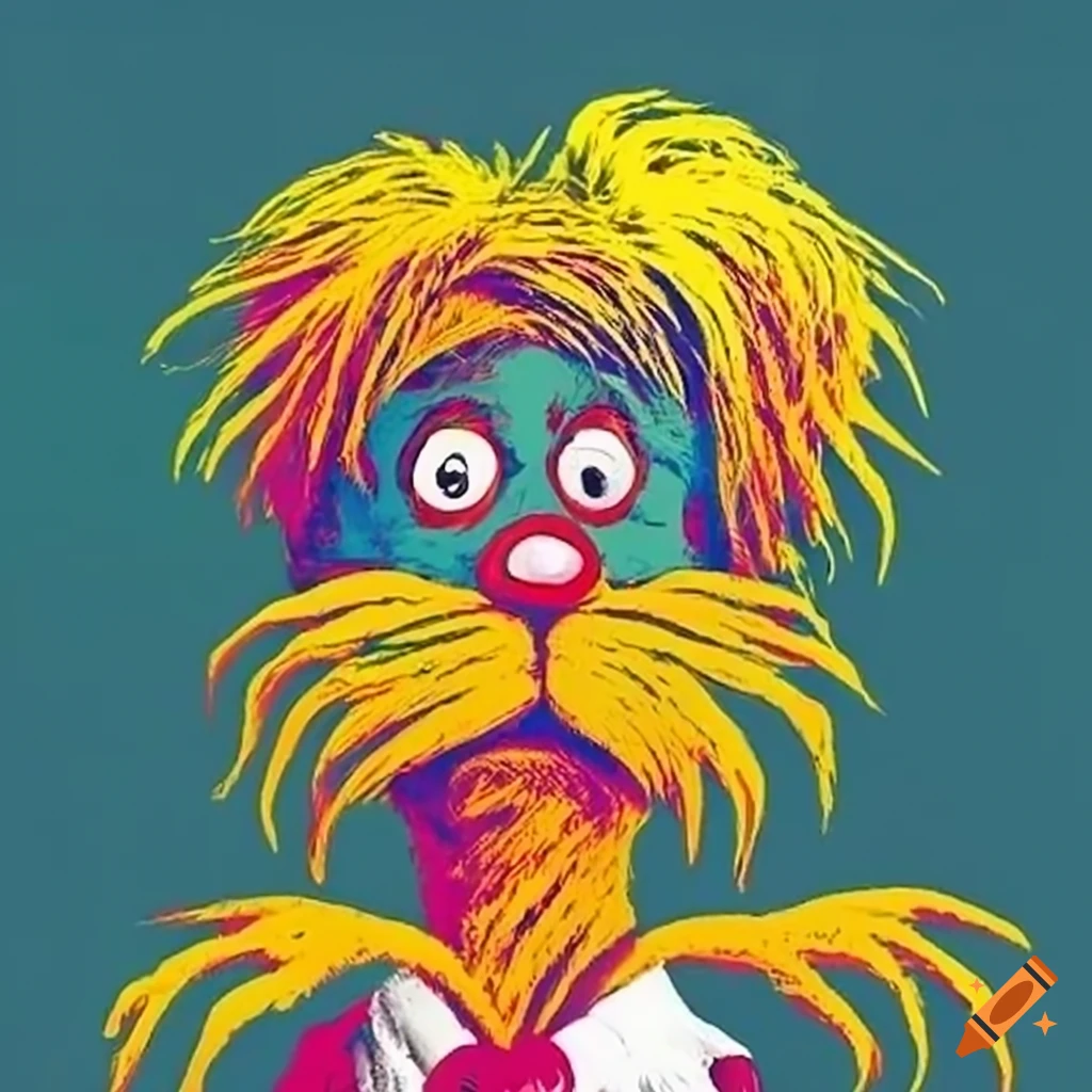 Pop art depiction of the lorax in andy warhol style