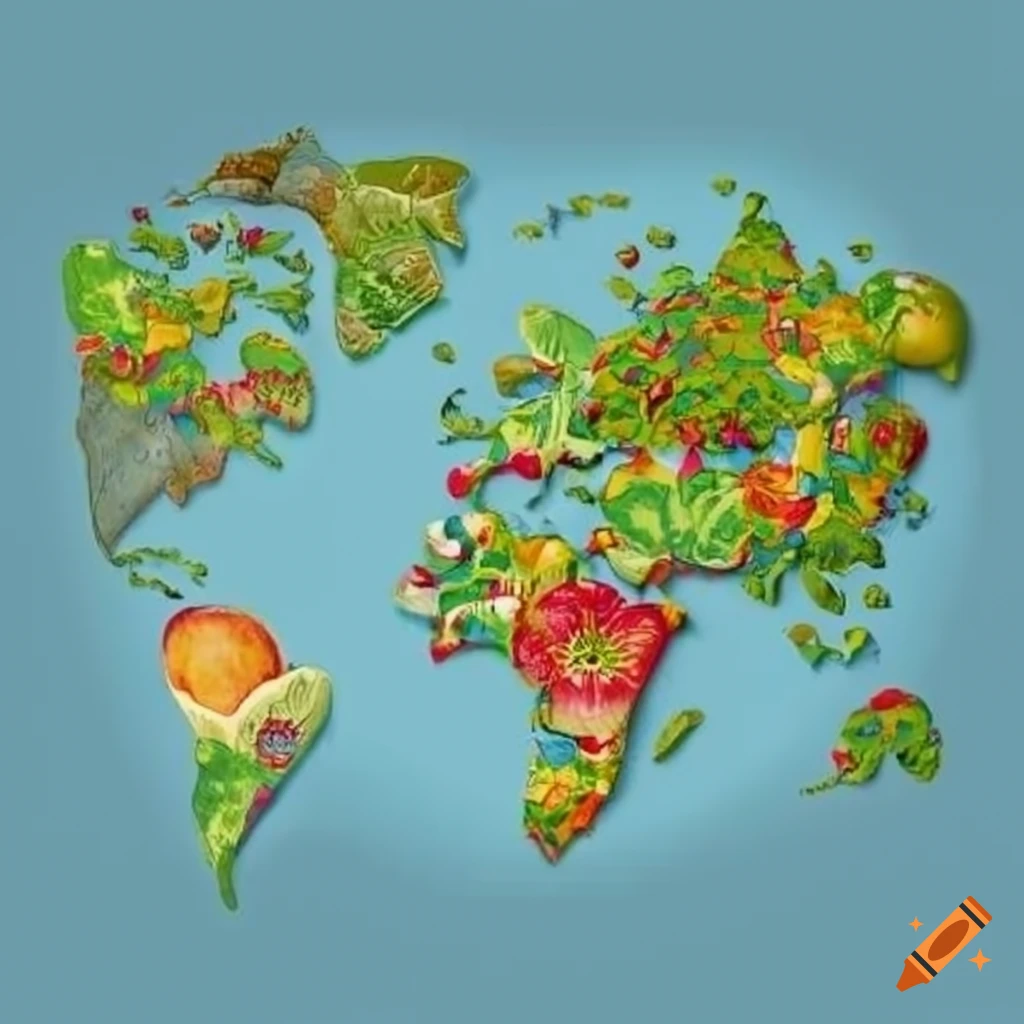 Geographically correct world map made of food on Craiyon
