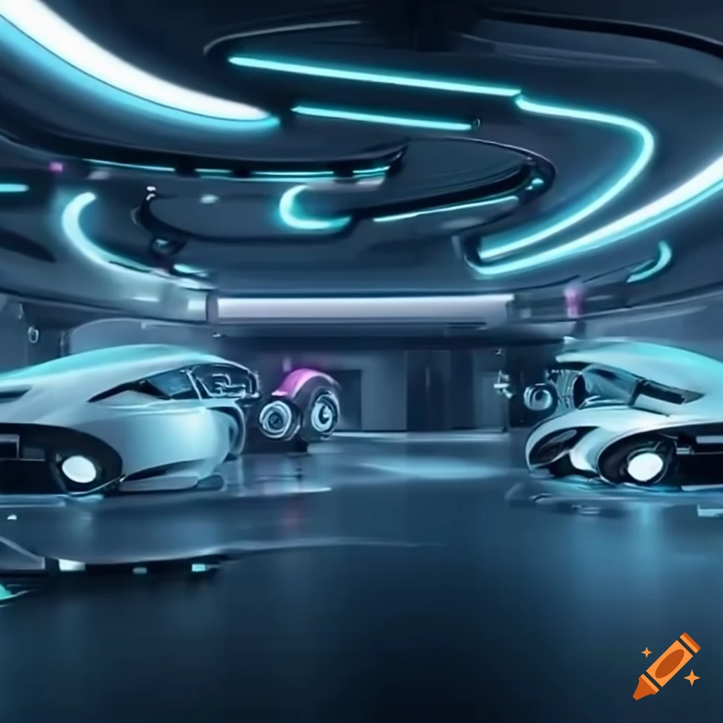 Futuristic car showroom with robotic assistants on Craiyon