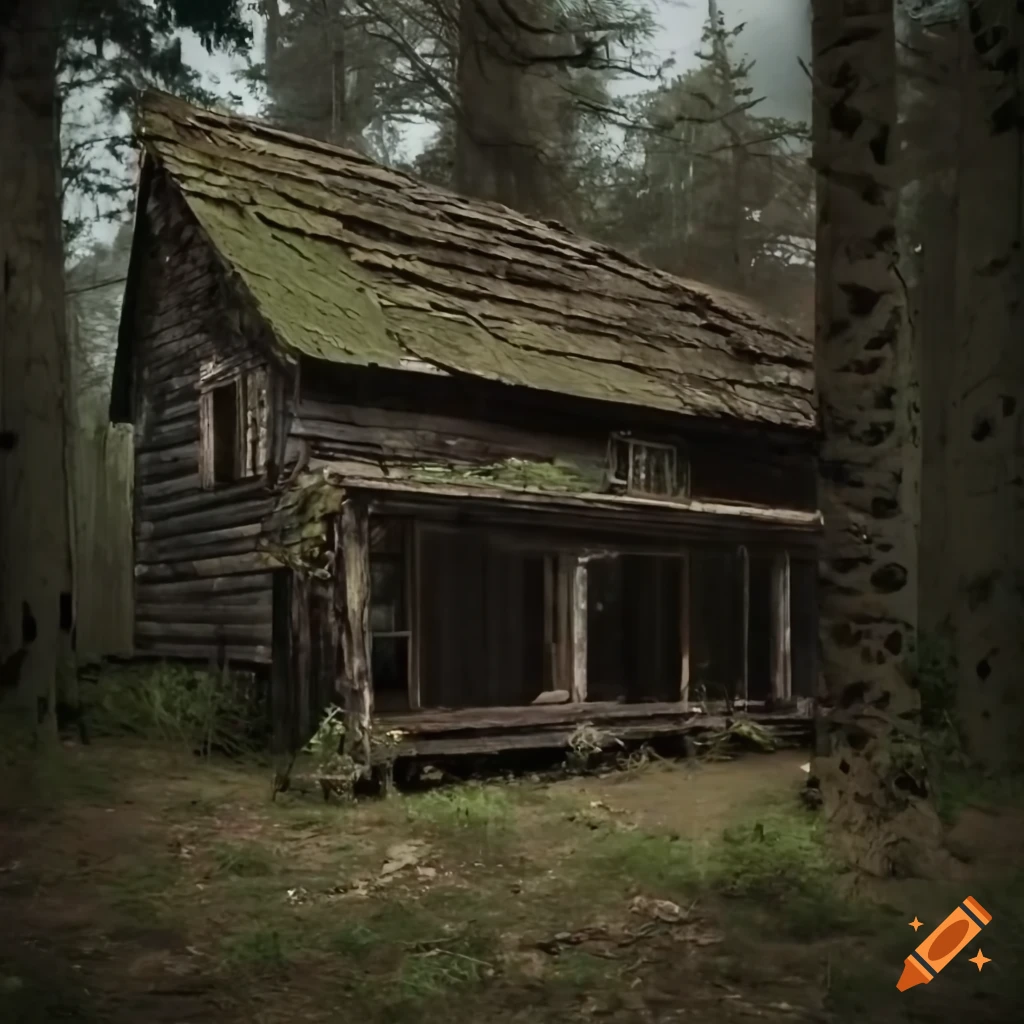 Abandoned wood cabin in the forest on Craiyon