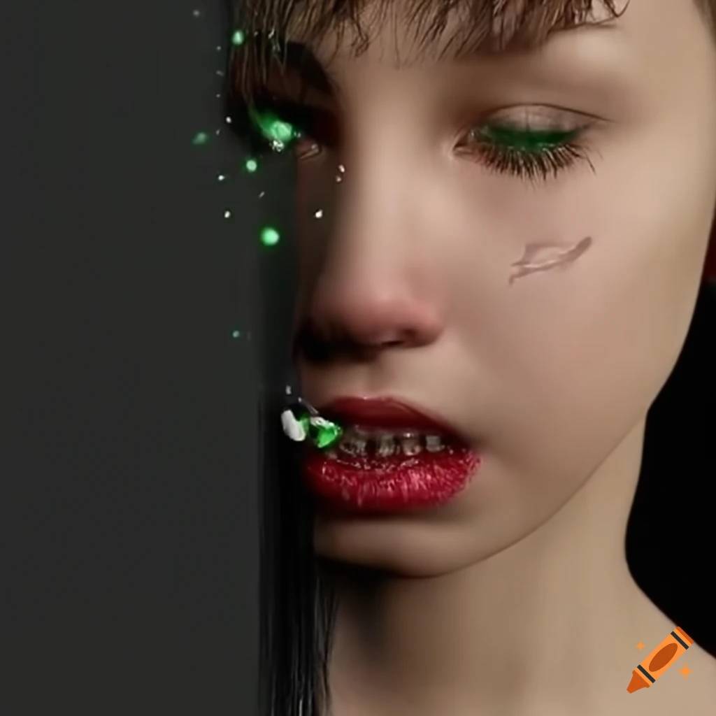 Surreal painting of a crying girl with triangle shapes on Craiyon