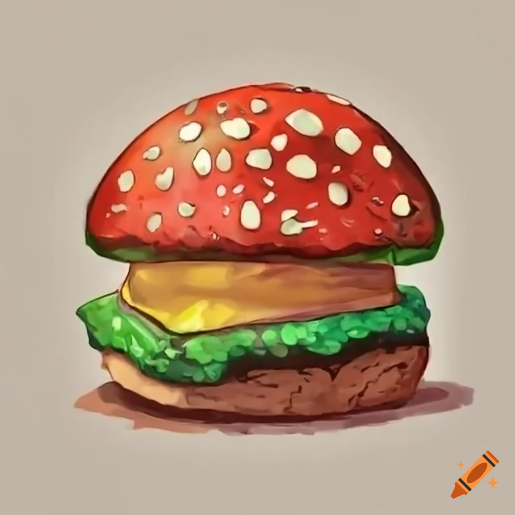 Creative mushroom-shaped hamburger with sesame on Craiyon
