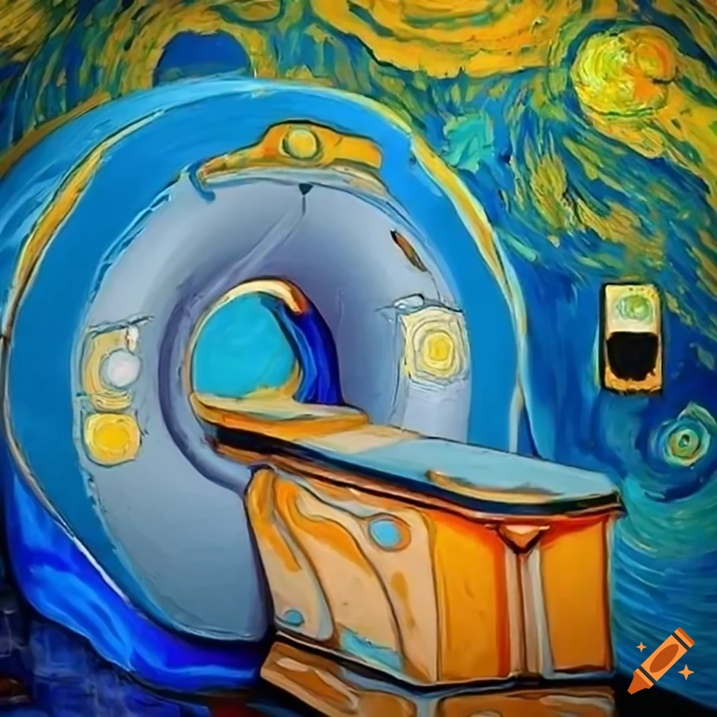 Vibrantly colored mri machine inspired by van gogh