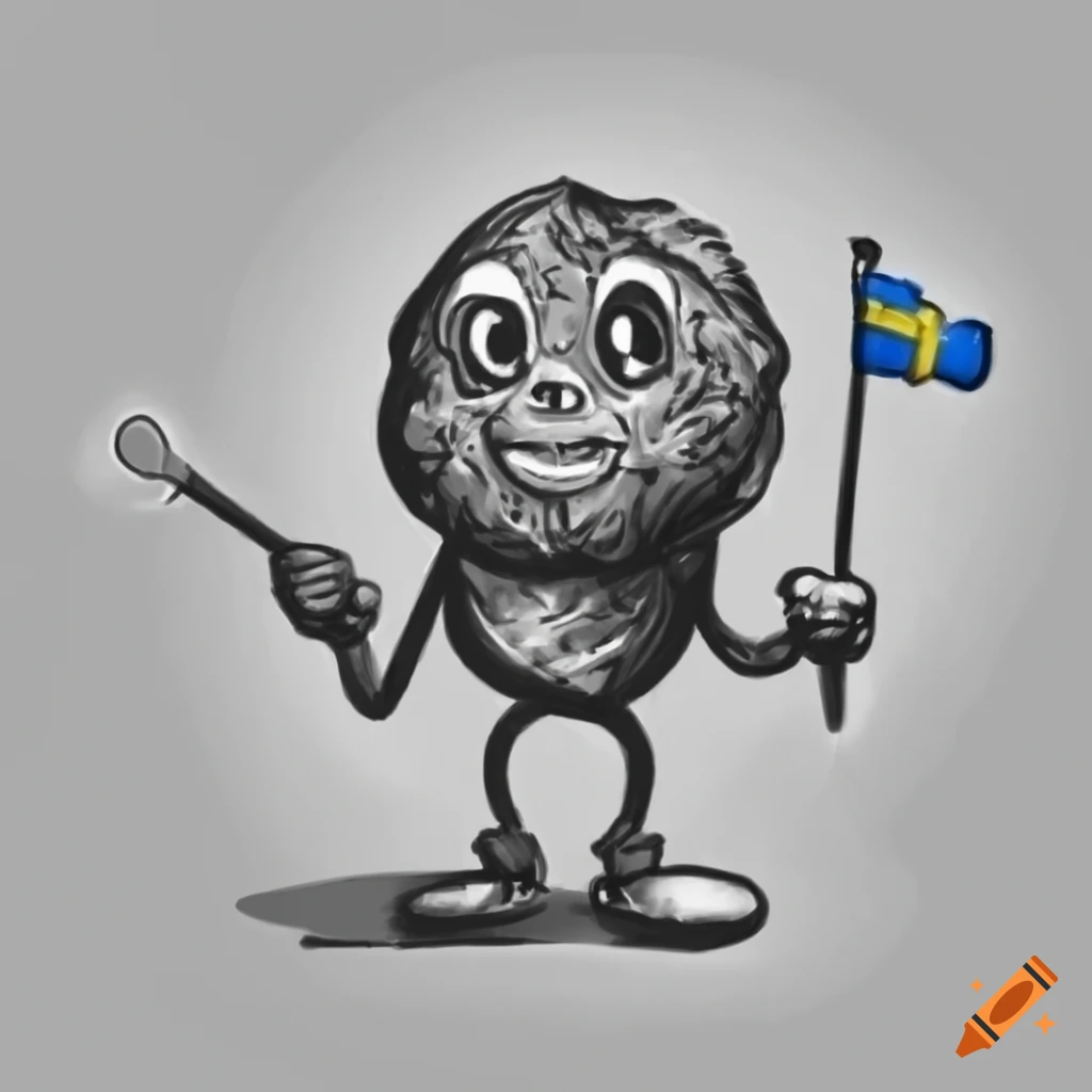 Swedish meatball comic book character holding a flag on Craiyon