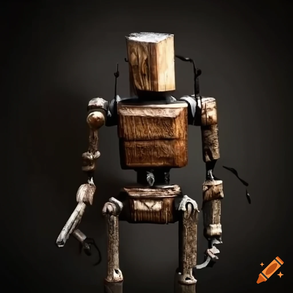 Wood and metal medieval training robot on Craiyon