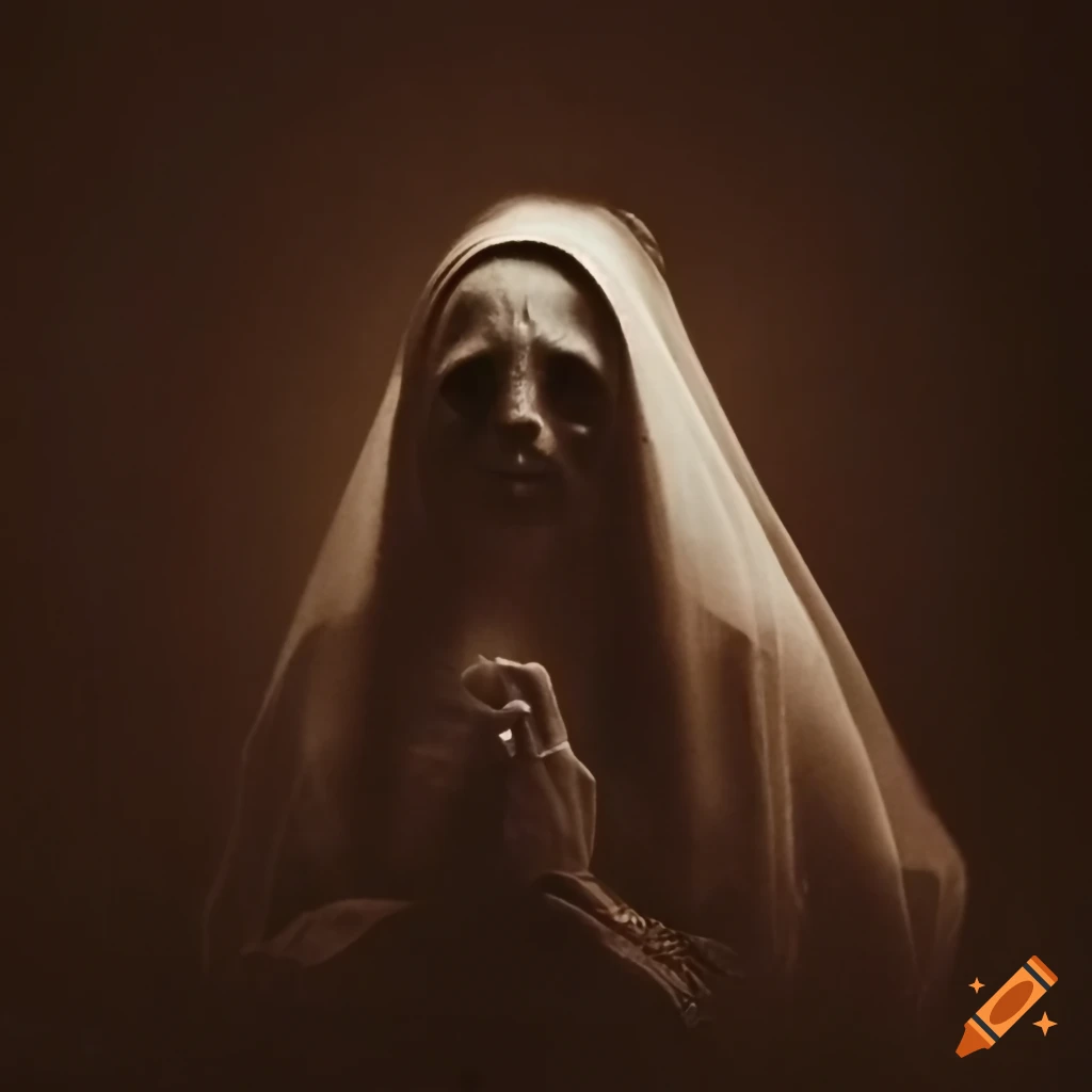 Sepia tone photograph of a ghost apparition in a hospice on Craiyon