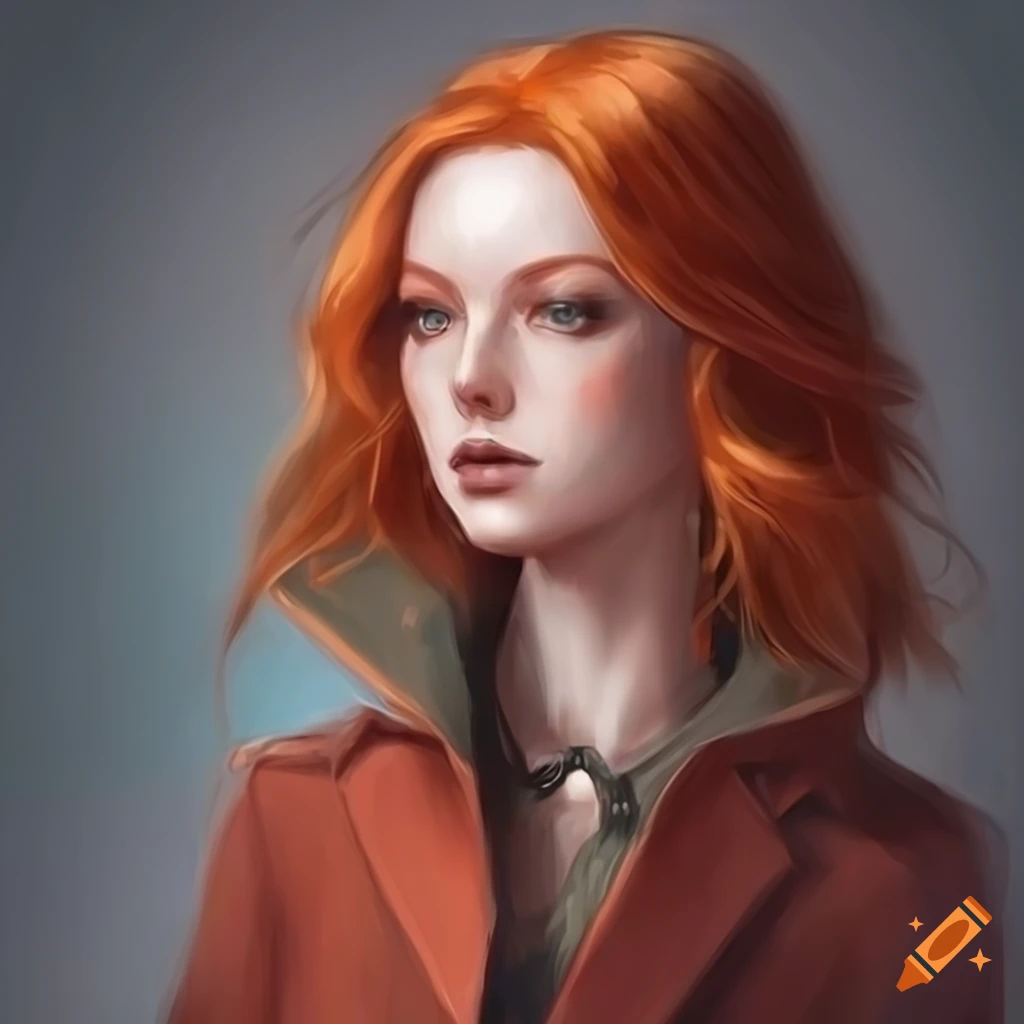 Cute girl with long red hair resembling a lamia on Craiyon