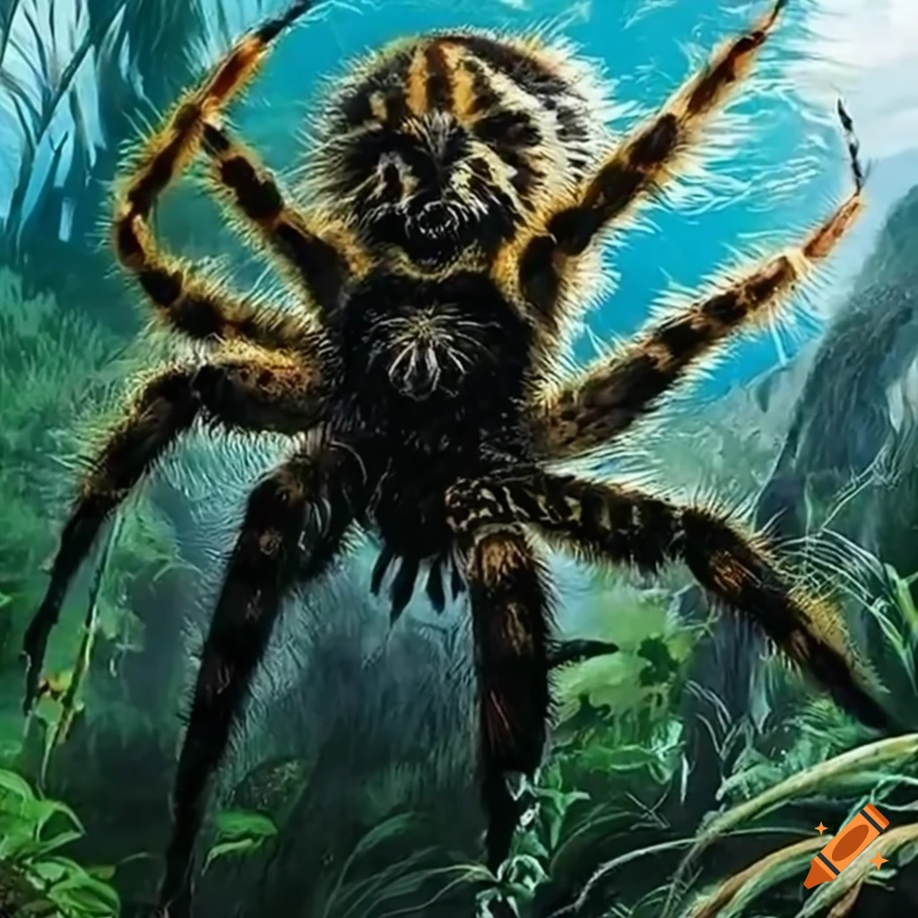 Illustration of a spider-tiger hybrid creature on Craiyon