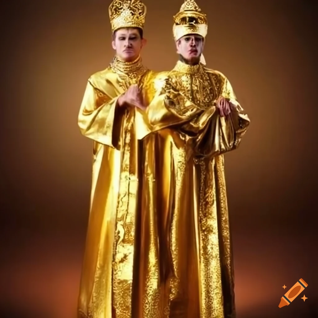 Image of two divine priests in golden robes