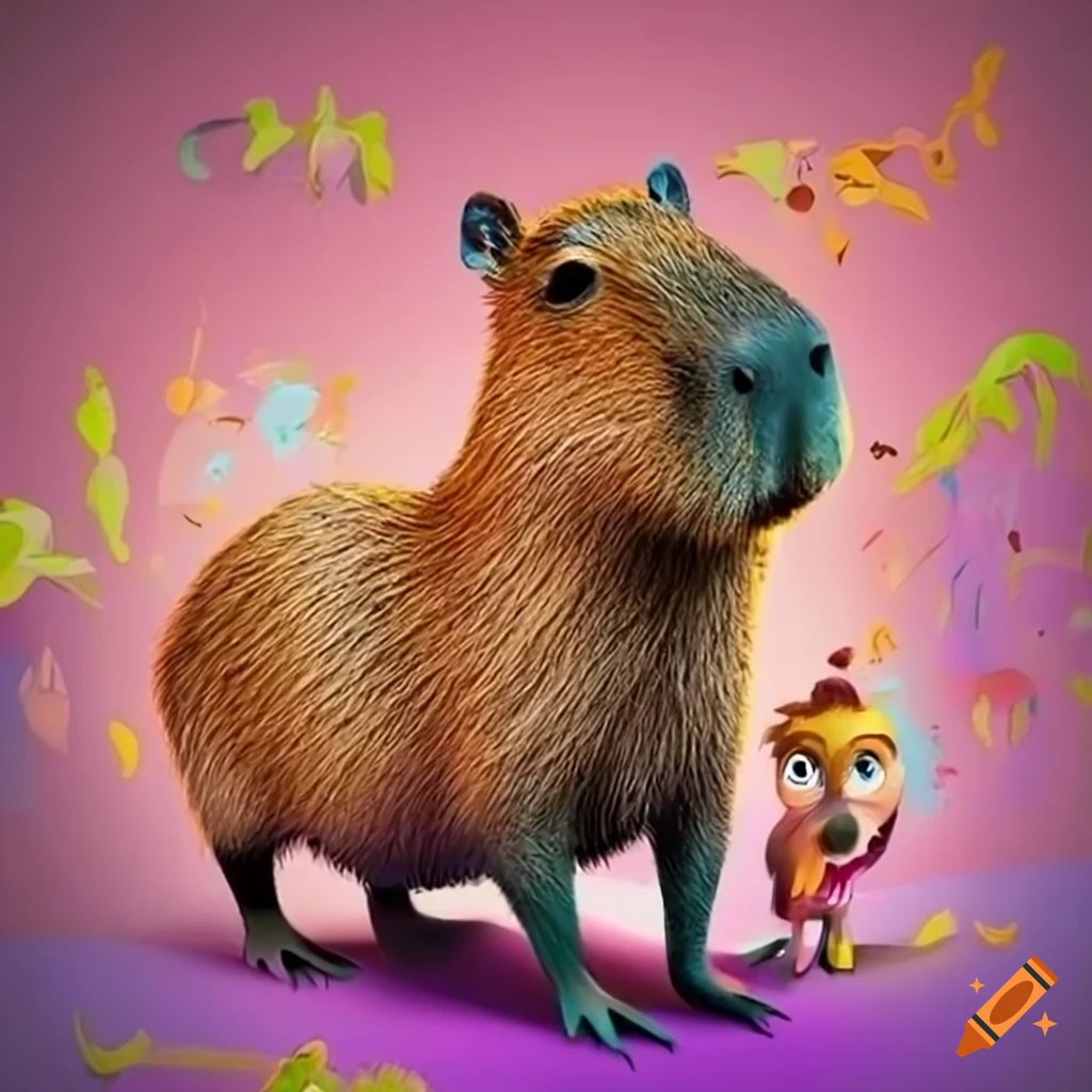 Colorful movie poster with capybara and animated characters on Craiyon