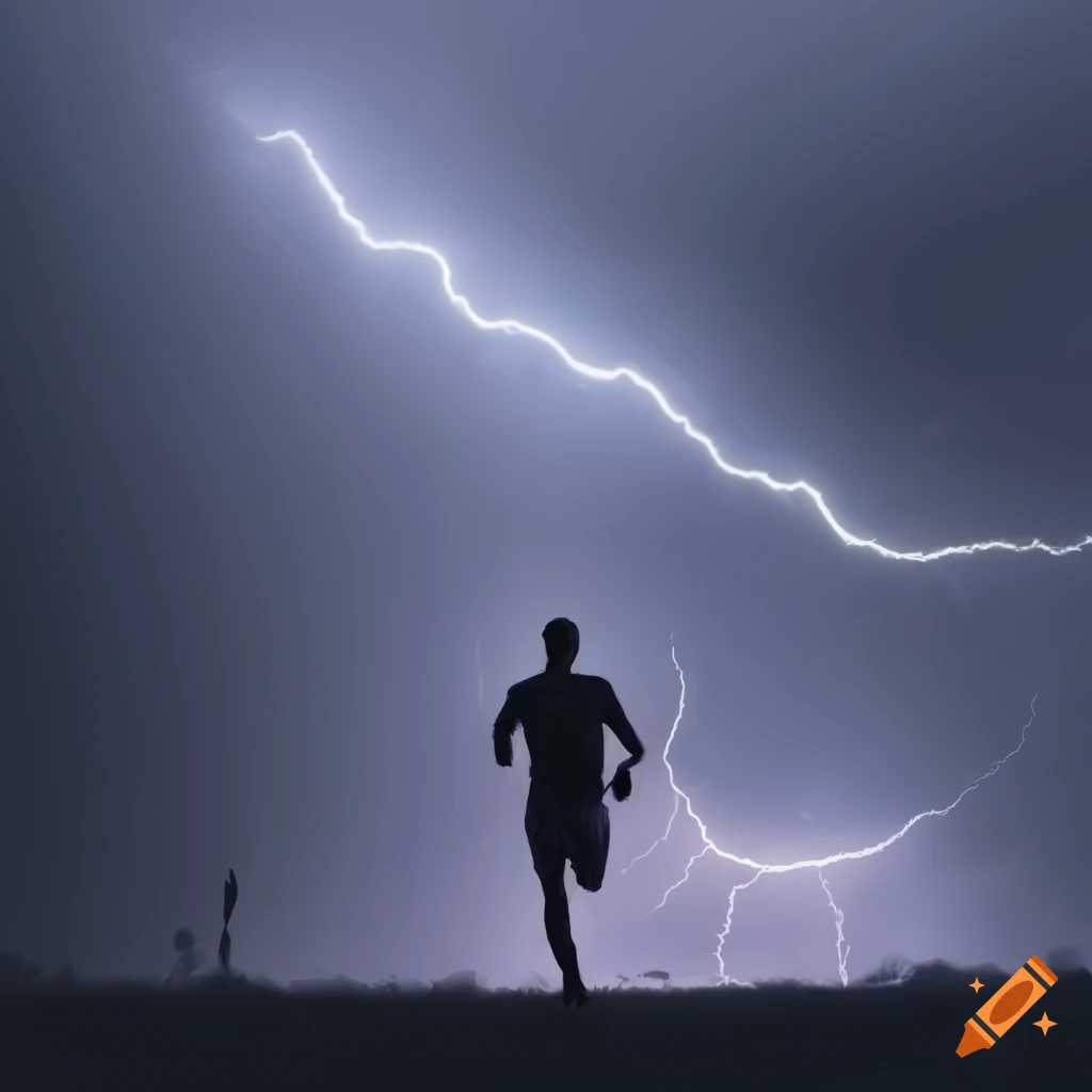 Man running in a thunderstorm on Craiyon