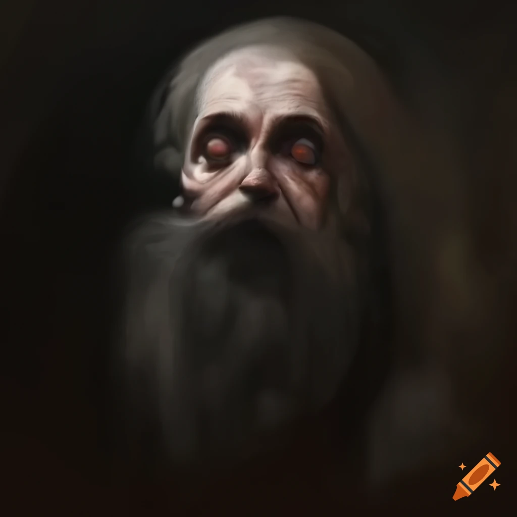 Photorealistic depiction of a mysterious figure inside an old mine on ...