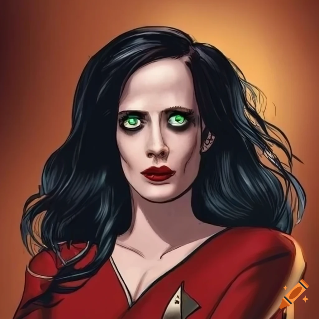 Cartoon art of Eva Green as Praetor Shinzon on Craiyon