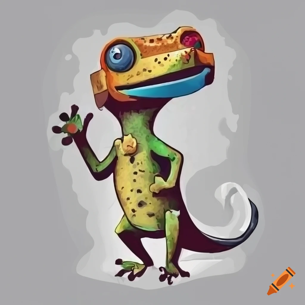 Minimalist black and white slender gecko facing the camera on Craiyon