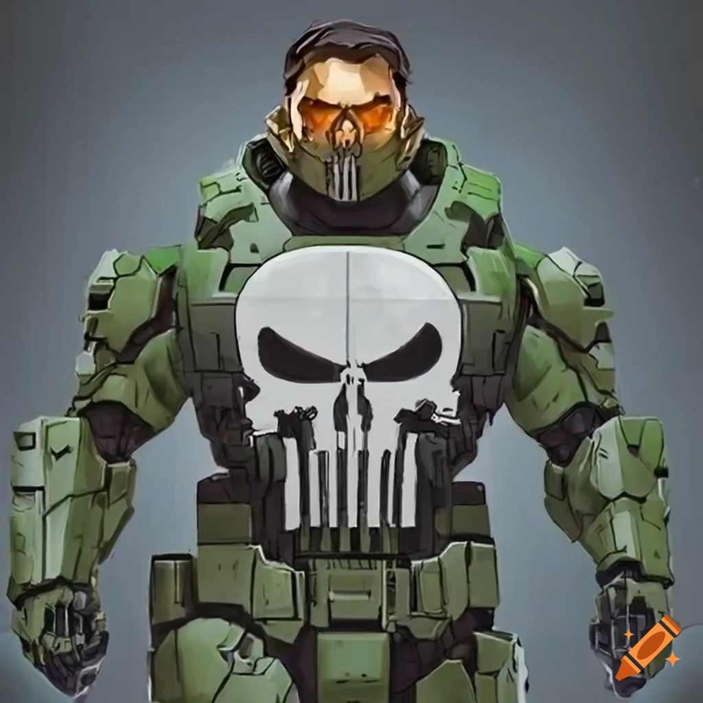 Image of a mashup of master chief and the punisher