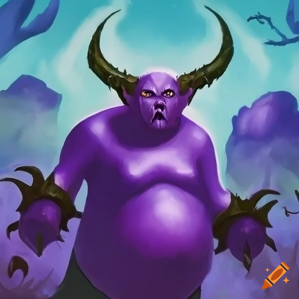 Digital art of a cute purple devil in a fantasy landscape on Craiyon