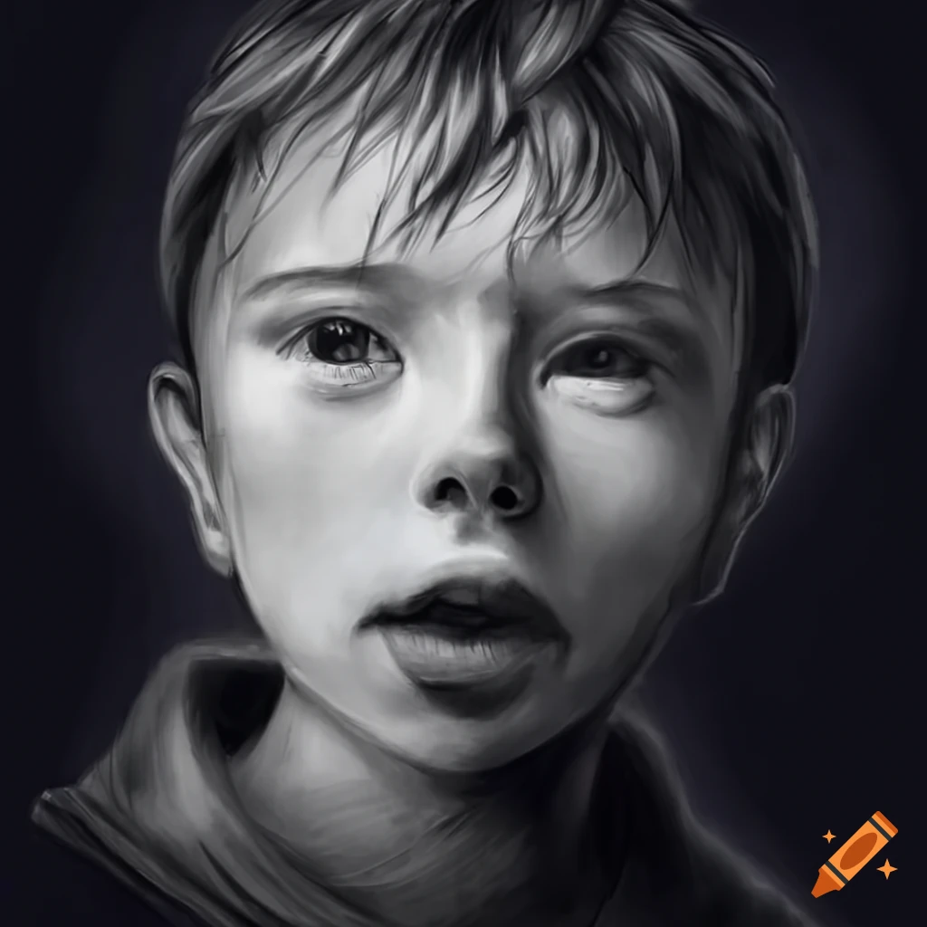 Pencil portrait of a young boy with a round face on Craiyon
