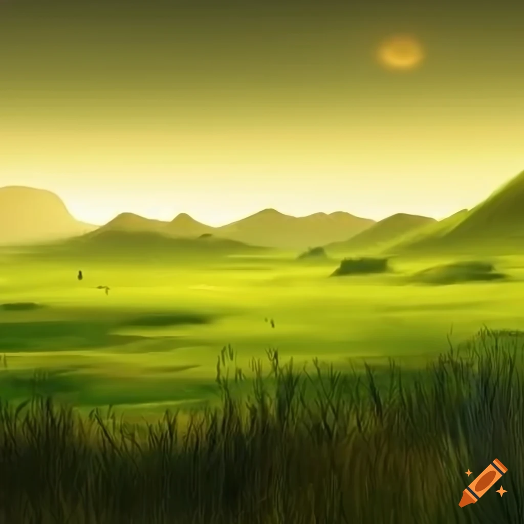 Dynamic digital art of grassland landscape on Craiyon