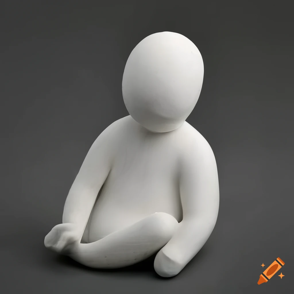 White minimalist sculpture of a faceless child-like figure on Craiyon