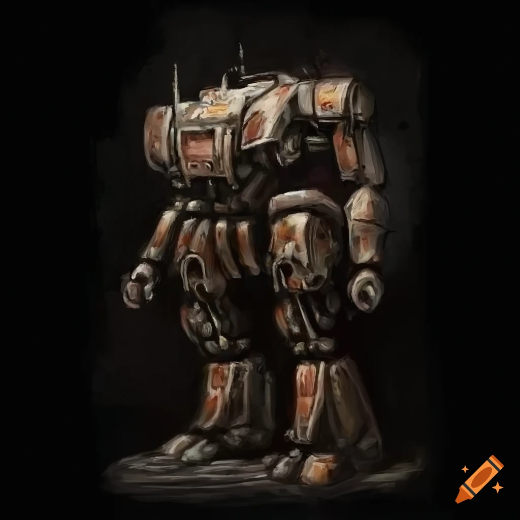 Oil painting of a menacing mech with missiles on Craiyon