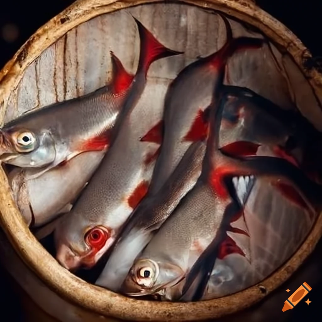 Birds-eye view of fish swimming in a barrel