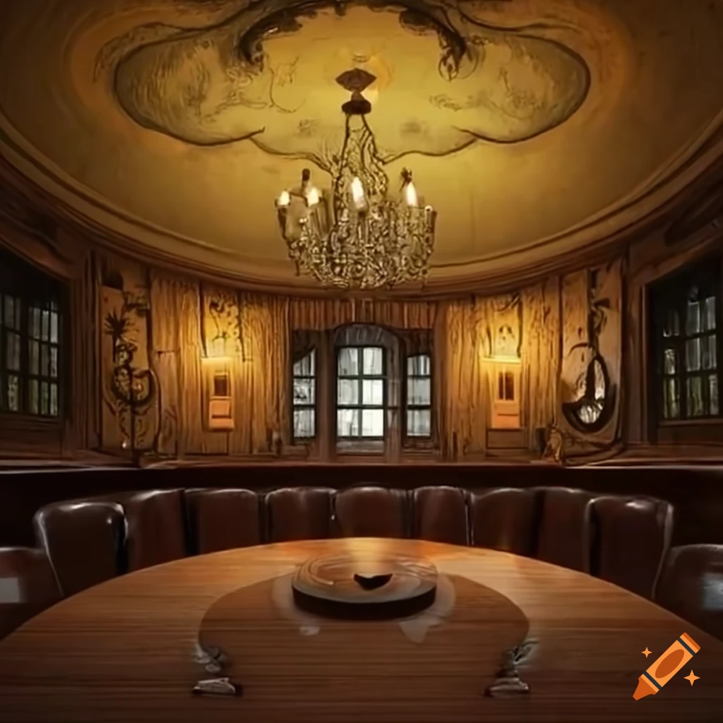 Meeting room inside a grand oak tree on Craiyon