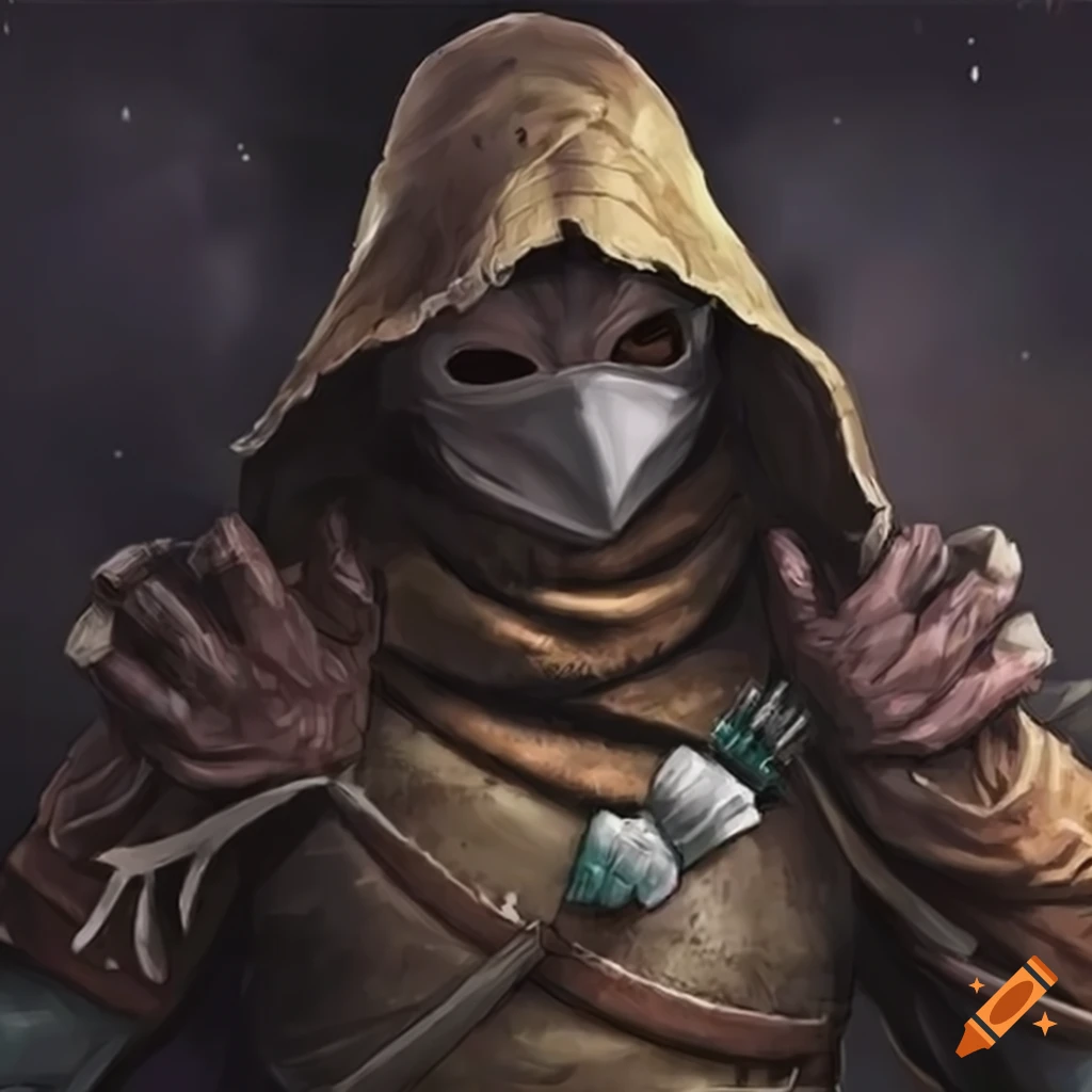 Illustration of an owlin ranger with a masked face on Craiyon