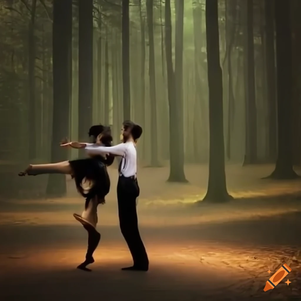 Couple dancing tango in a forest on Craiyon