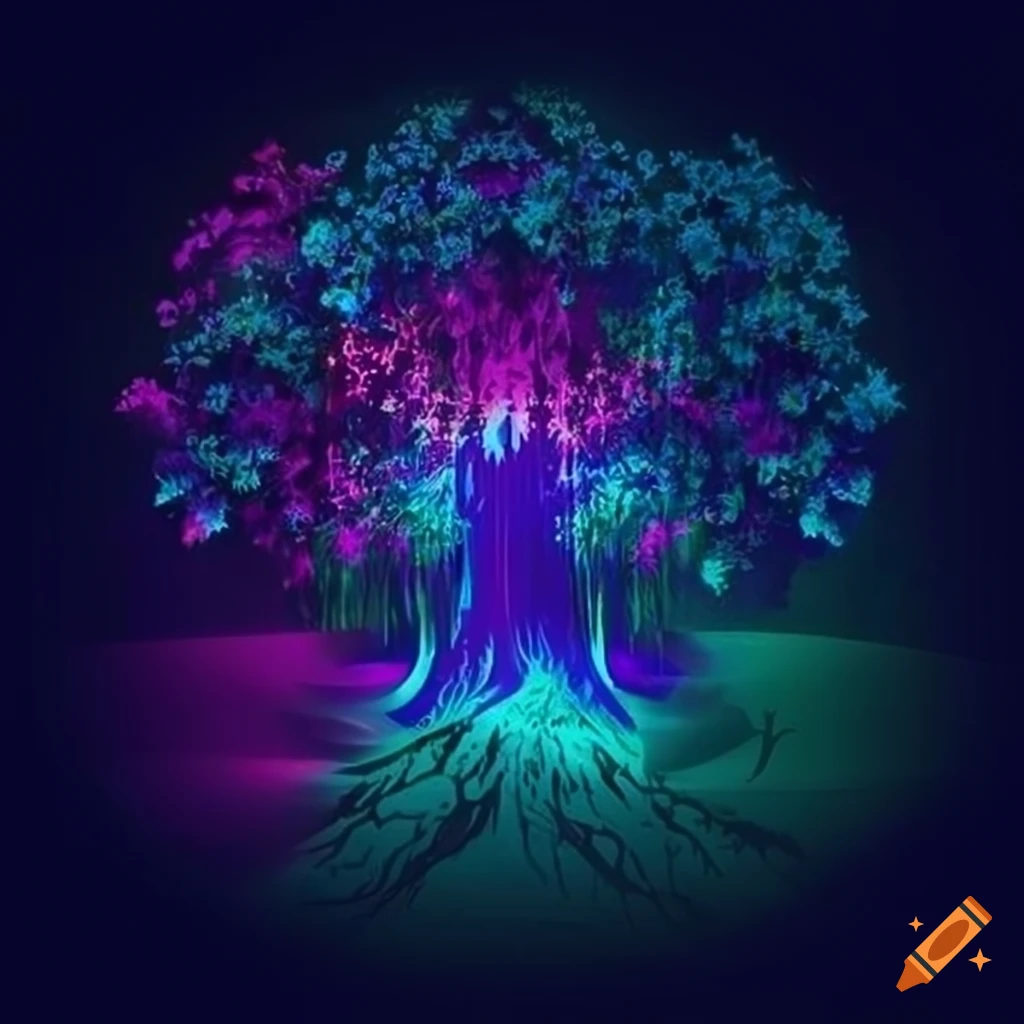 Vibrant logo design with trees, water elements, and butterflies on Craiyon