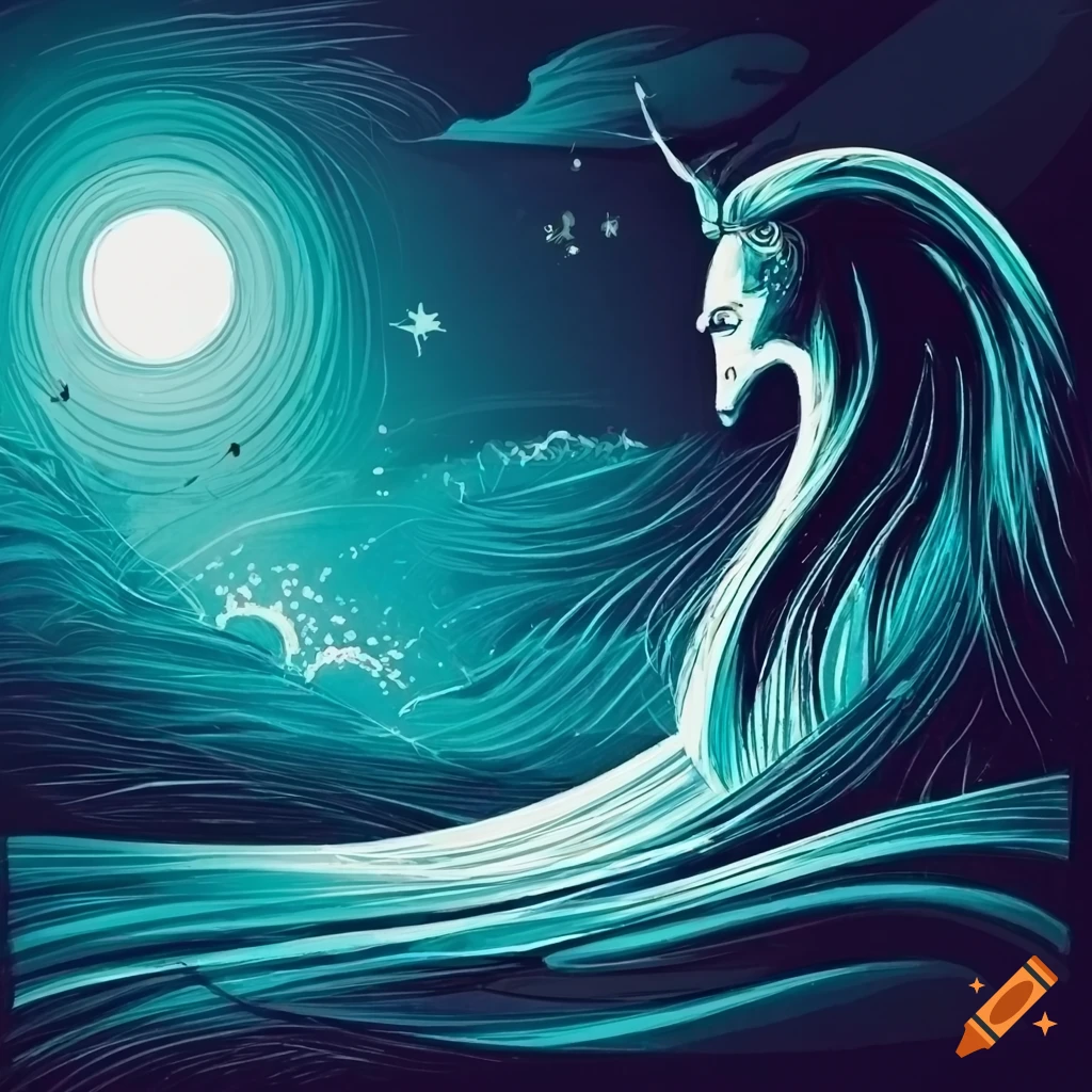Illustration of selene, greek goddess of the moon, on a fiery mountain ...