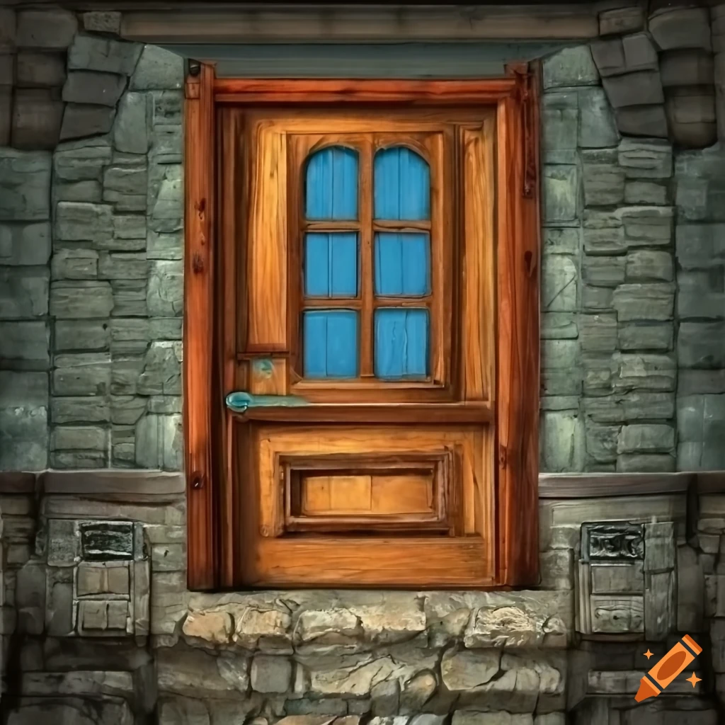 Wooden french doors on cobblestone walls on Craiyon