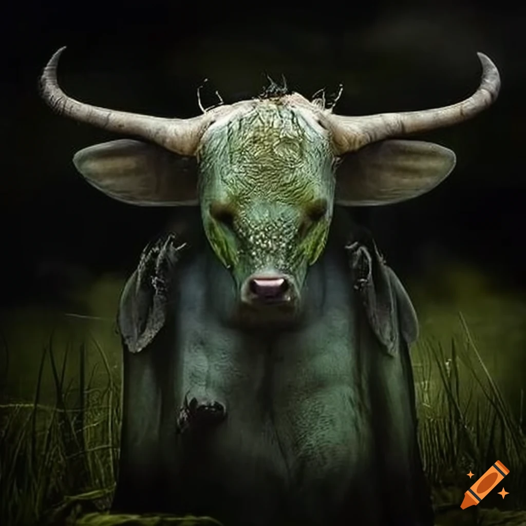 Alien cow creature living in a swamp
