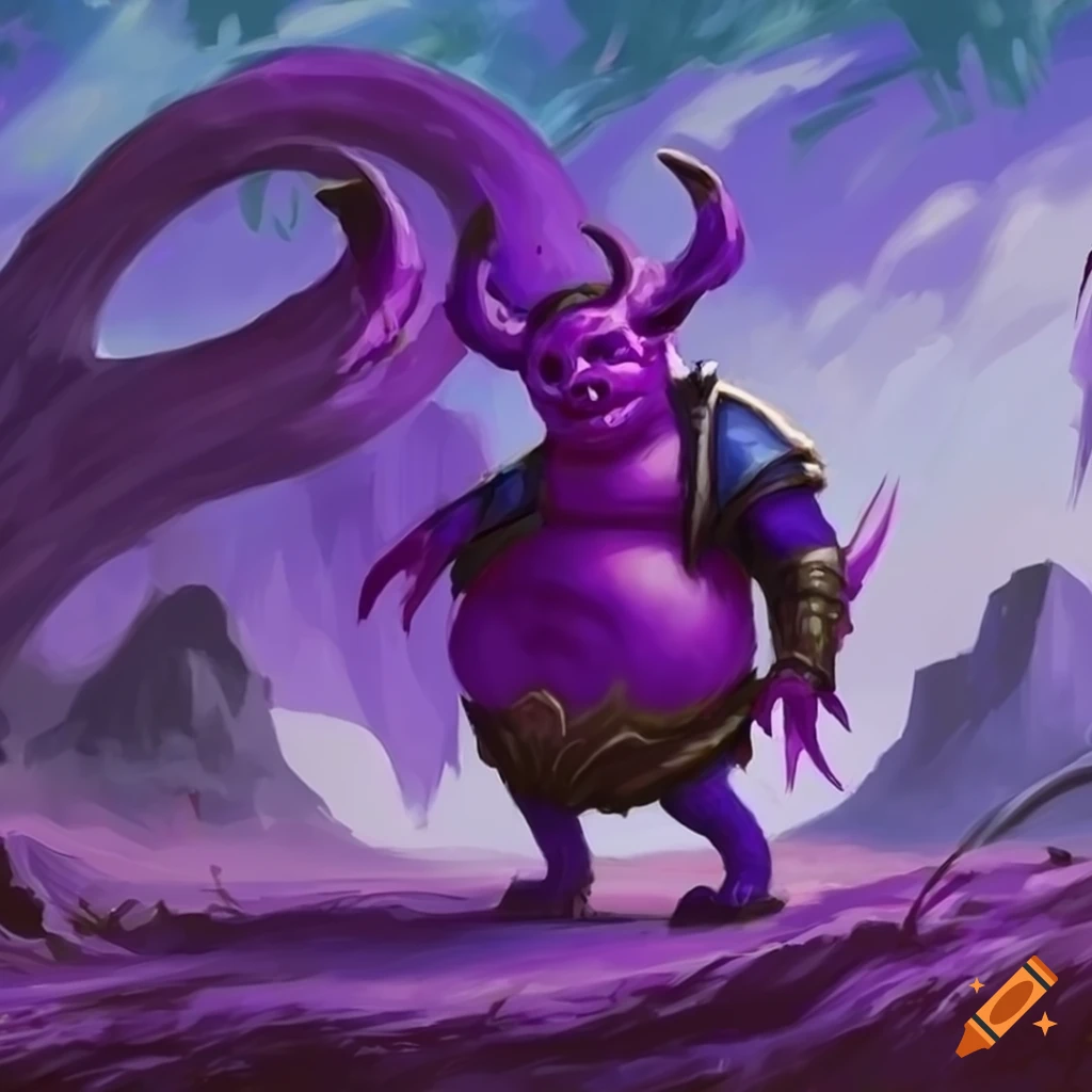 Illustration of a purple devil in a fantasy landscape on Craiyon