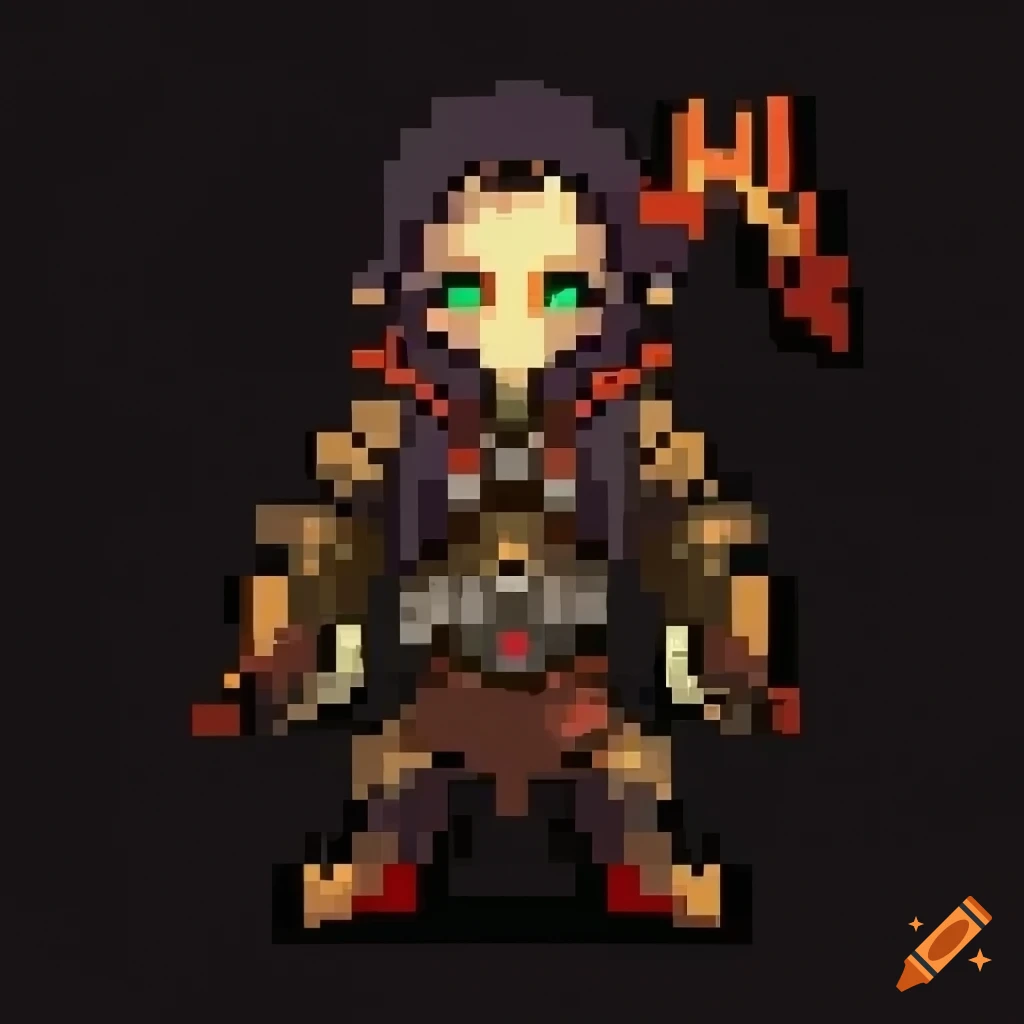 Pixel art of a top-down demon hunter on Craiyon