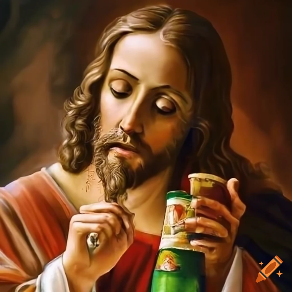 Image of jesus drinking peroni