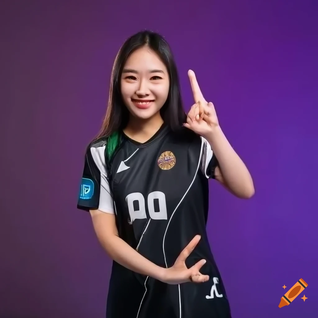 Realistic illustration of a professional Asian female esports gamer on ...