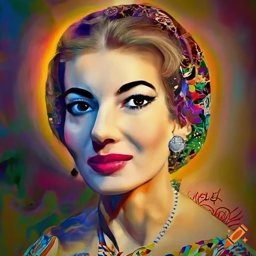 Album cover of maria callas with mesmerizing gaze on Craiyon