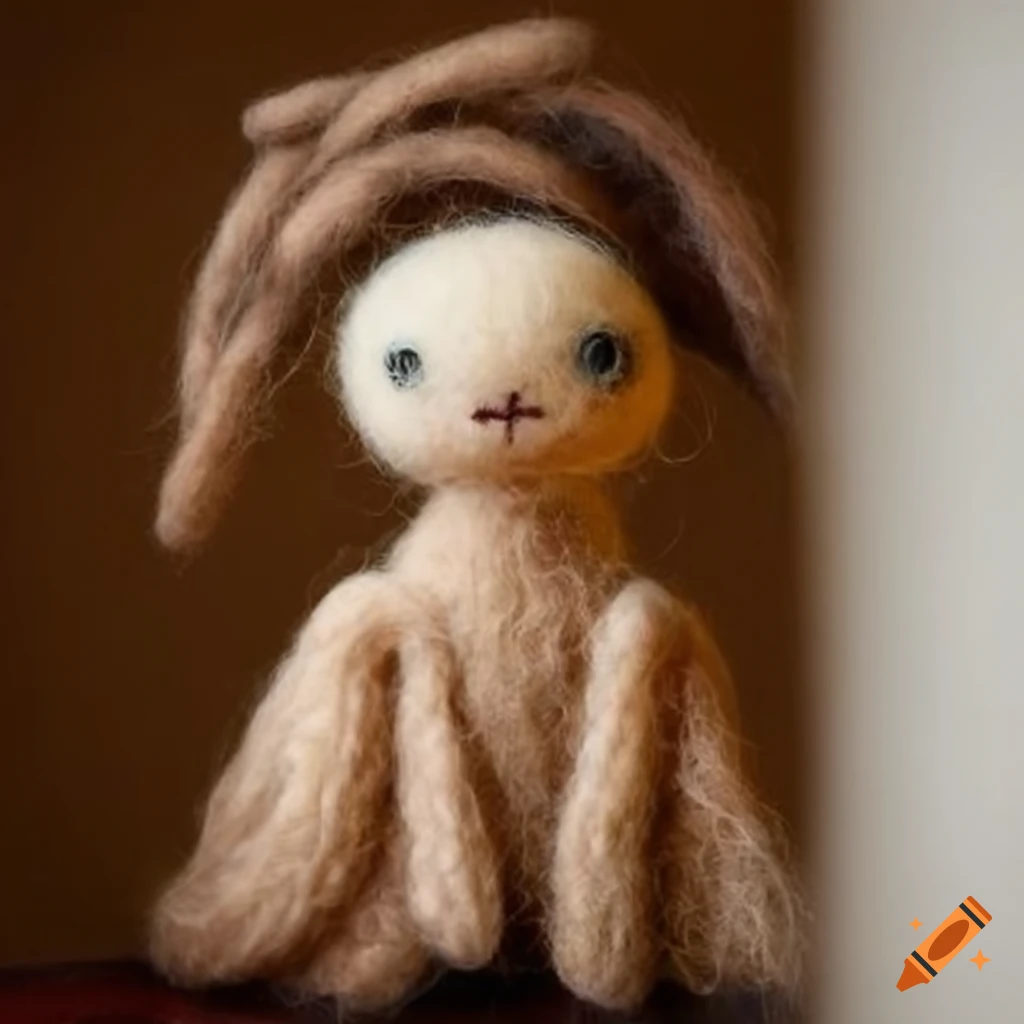 Felted wool creatures with stylish clothing on textured background on ...