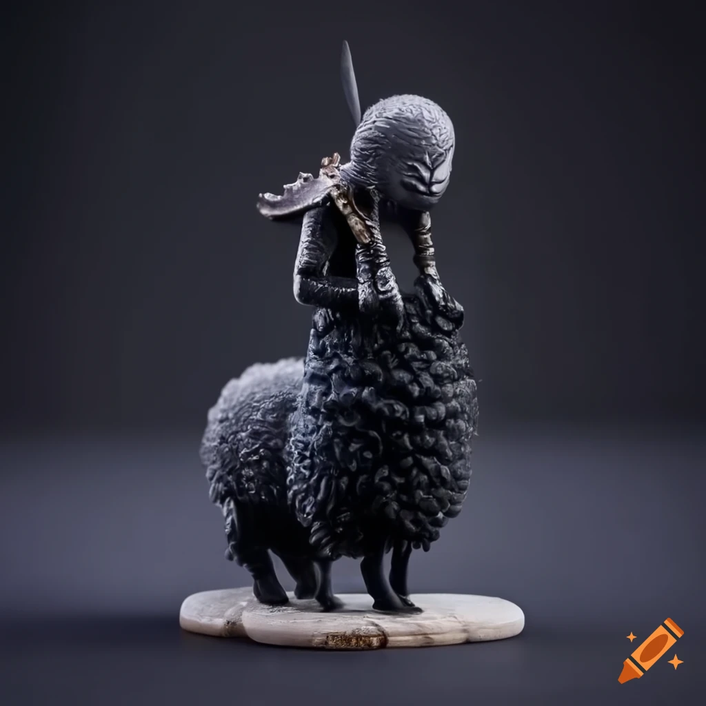 Black sheep figurine representing a blind swordsman on Craiyon