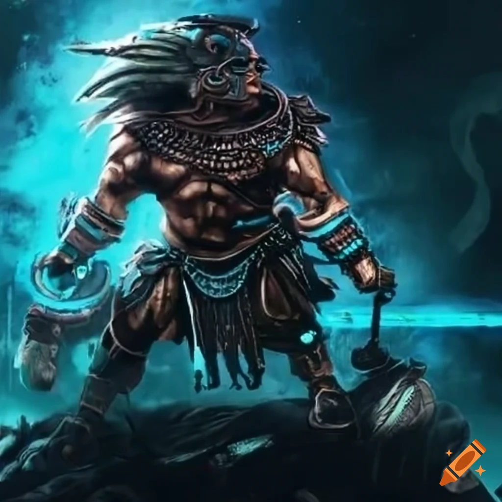 Futuristic aztec warrior artwork