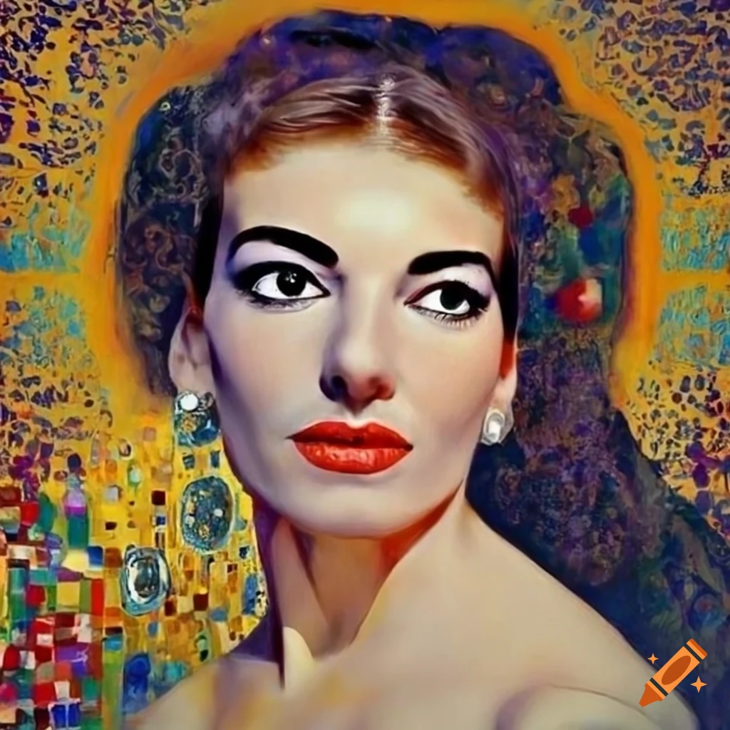 Album cover of maria callas with gustav klimt inspired art on Craiyon