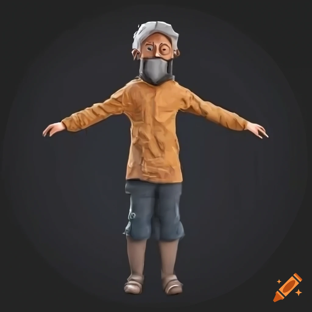 Transparent 2d game character with a homeless person carrying equipment
