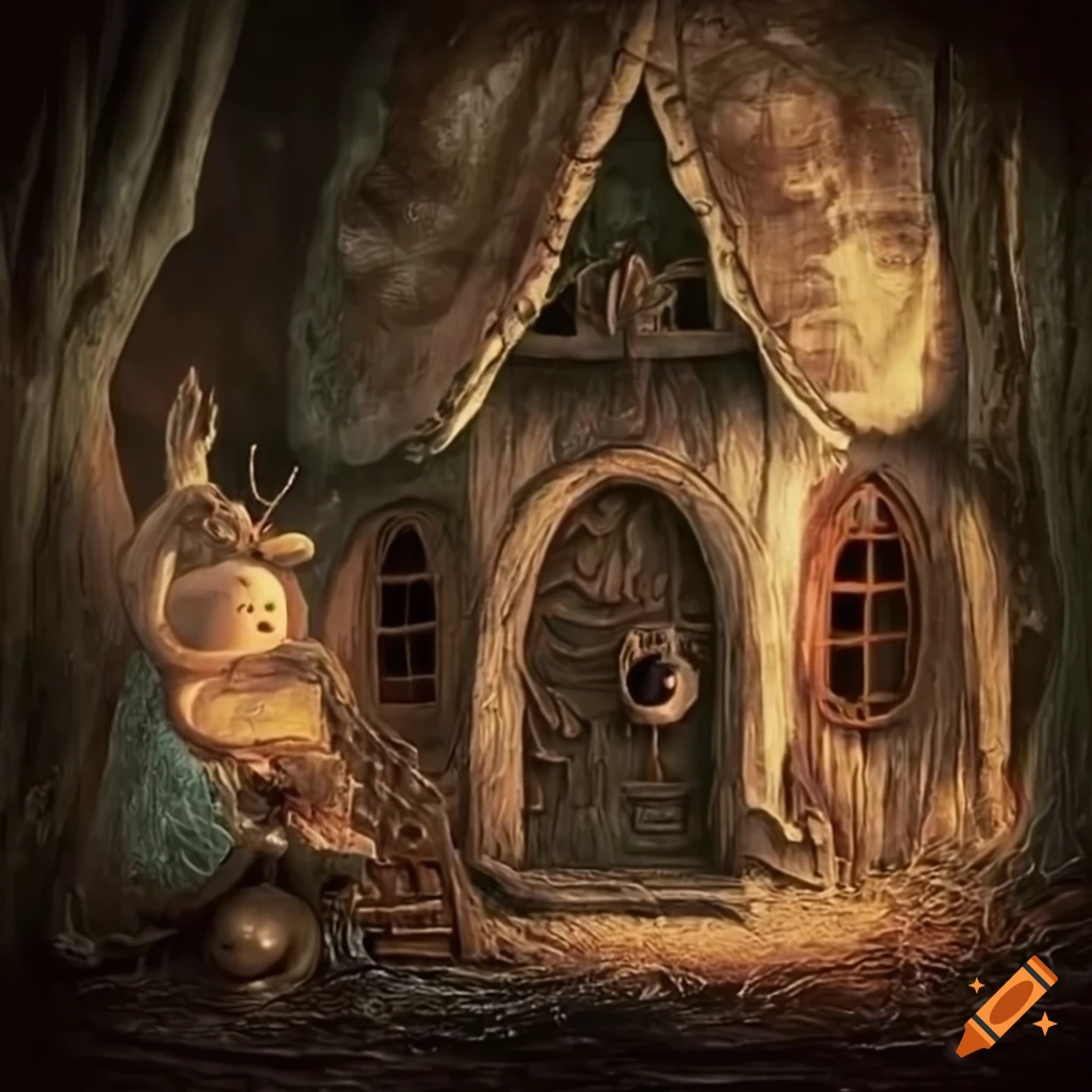 Closeup of joseph cornell inspired magical forest diorama with salish motifs on Craiyon